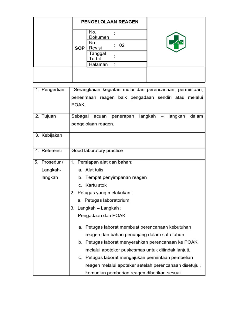 SOP Pengelolaan Reagen | PDF