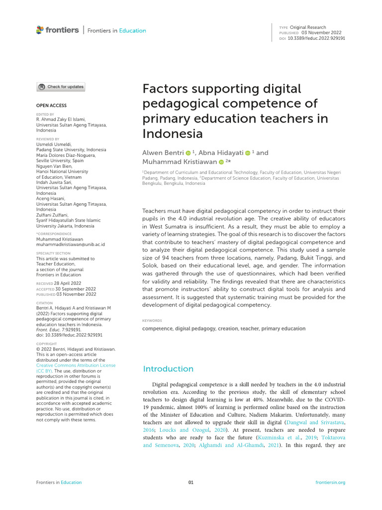 Teacher Digital Pedagogical Competence | PDF