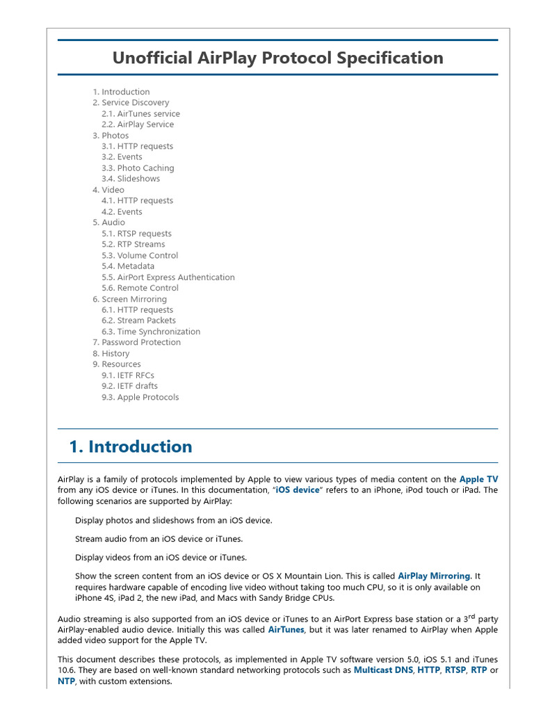 Unofficial AirPlay Protocol Specification | PDF | Ios | Computer Architecture