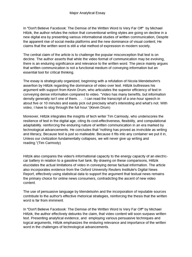 Major Analytical Essay | PDF