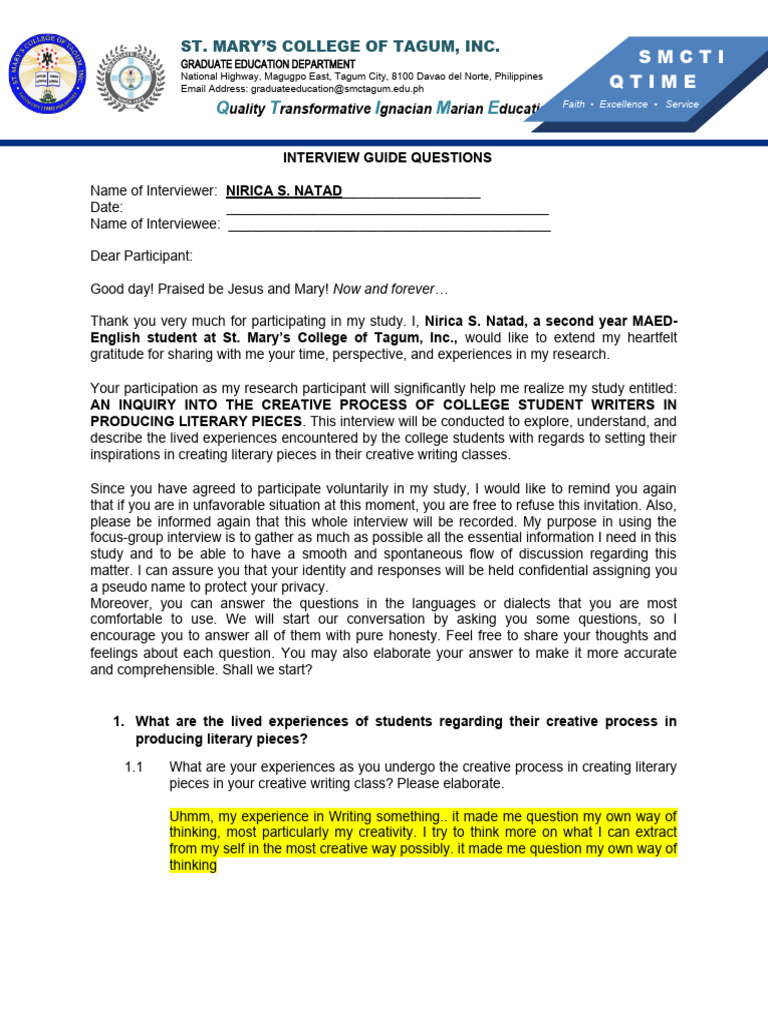 FGD Interview Questions | PDF | Cognition | Psychological Concepts