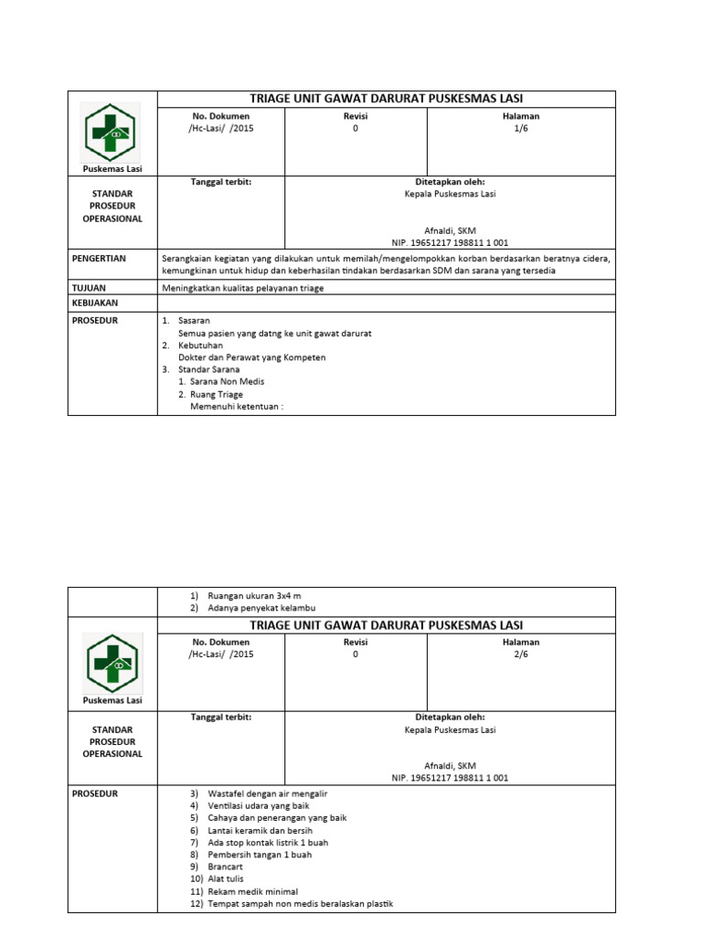 Spo Triage Unit Gawat Darurat1 | PDF
