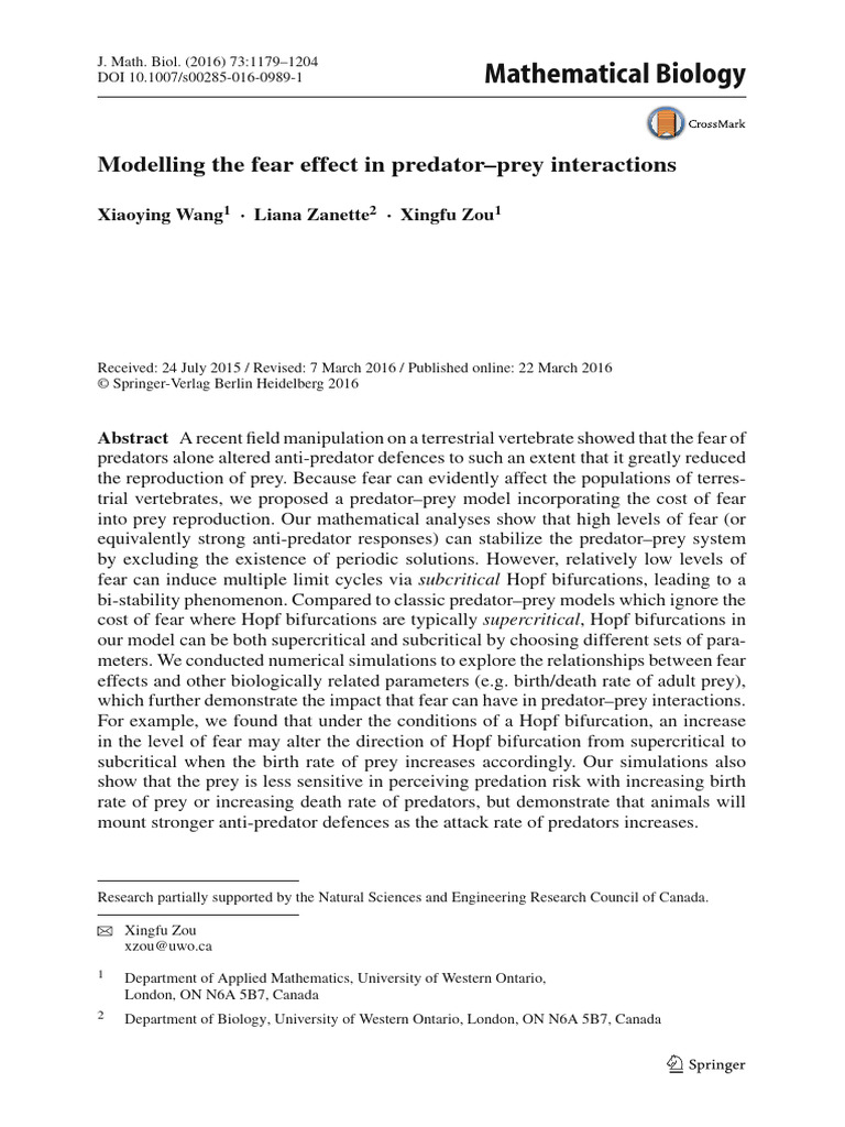 Mathematical Biology: Modelling The Fear Effect in Predator-Prey ...