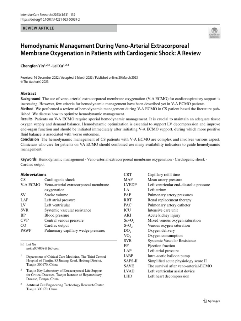 Hemodynamic Management in V-A ECMO | PDF | Hemodynamics | Blood Pressure