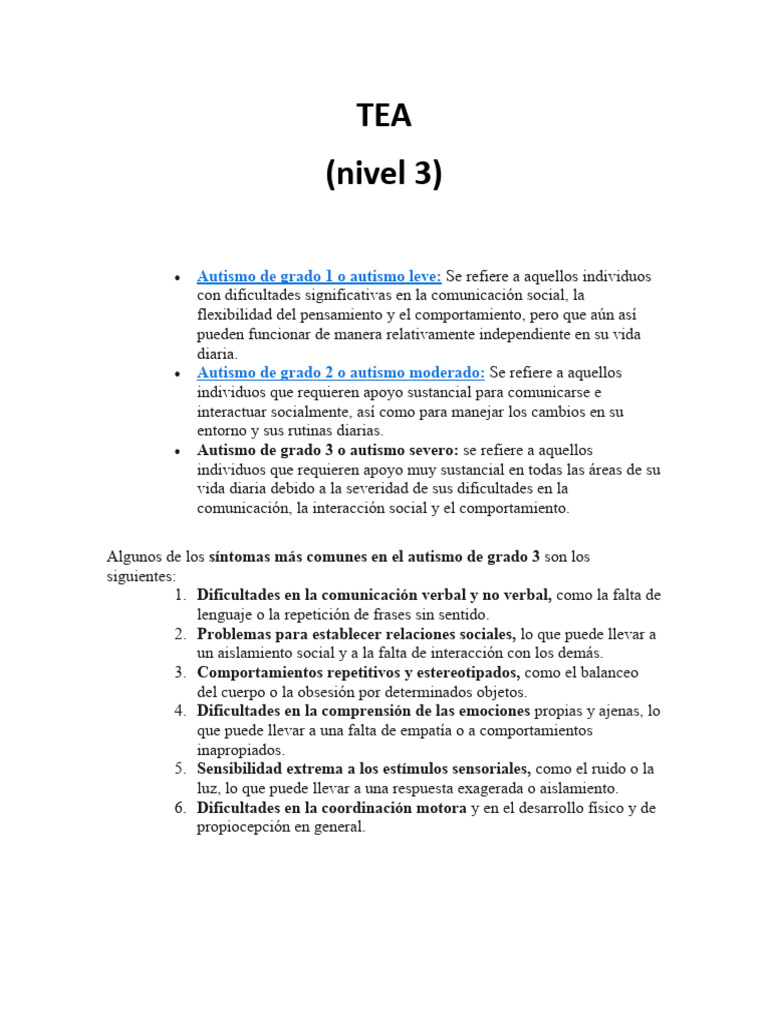 TEA (Nivel 3) : Autismo de Grado 1 o Autismo Leve | PDF | Espectro ...