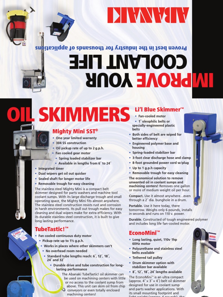 Coolant Skimmers & Accessories, Tramp Oil Skimmers | Abanaki ...
