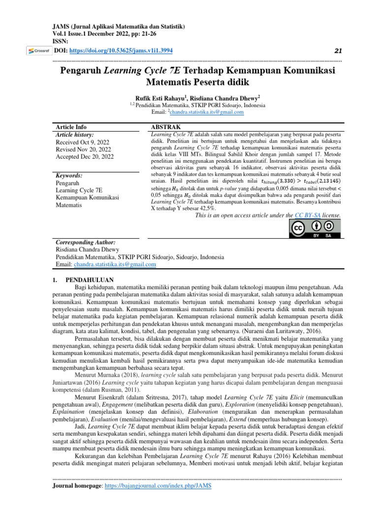 Pengaruh Learning Cycle 7E Terhadap Kemampuan Komunikasi Matematis Peserta Didik | PDF