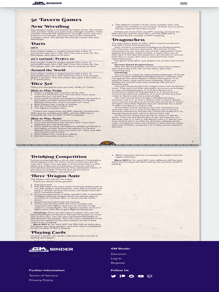 Gaming Set and Bar Games DND | Download Free PDF | Betting In Poker ...