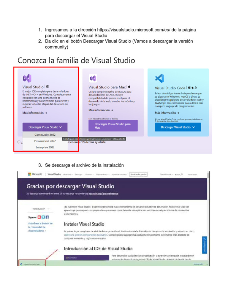 Pasos para Instalar Visual Studio 2022 | PDF