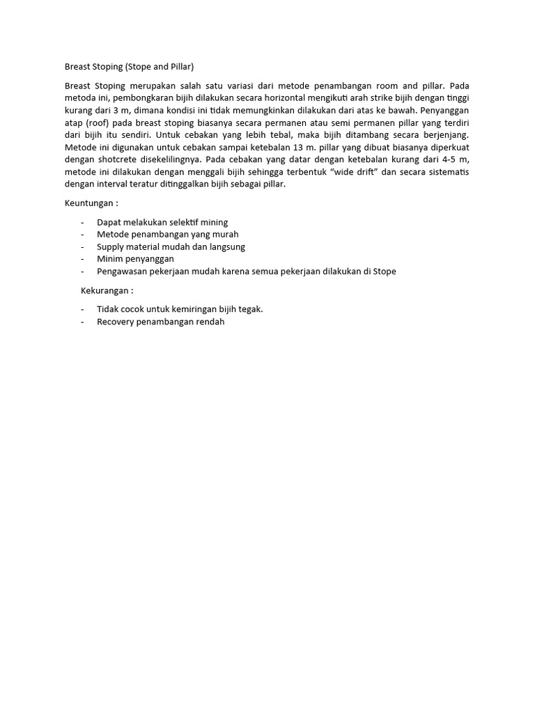 Metode Penambangan Breast Stoping | PDF | Sains & Matematika