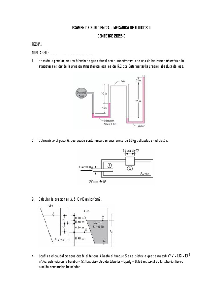 Examen de Mecanica de Fluidos Ii - Suficiencia | PDF | Ciencia y matemáticas