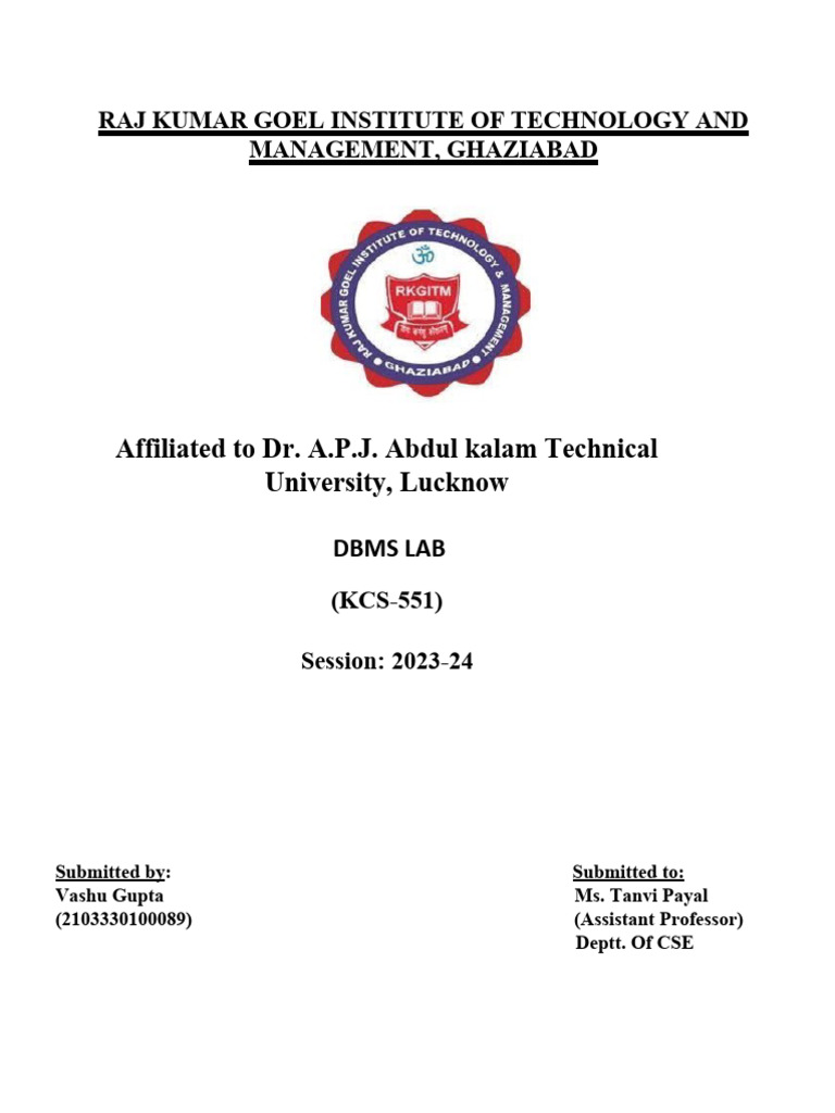 DBMS Lab Manual | PDF | Computer Science | Data Management DBMS Lab Manual | PDF | Computer Science | Data Management