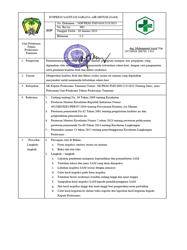 2.6.2 B 4 SOP IKL SARANA AIR MINUM (SAM) | PDF