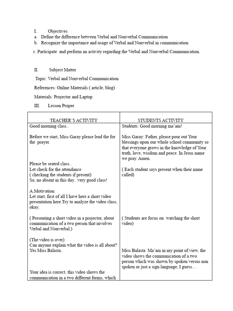 Lesson Plan1 | PDF | Nonverbal Communication | Communication