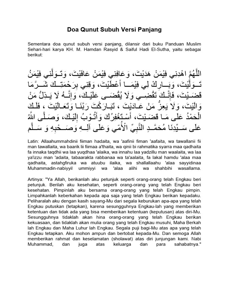 Doa Qunut Subuh Versi Panjang | PDF