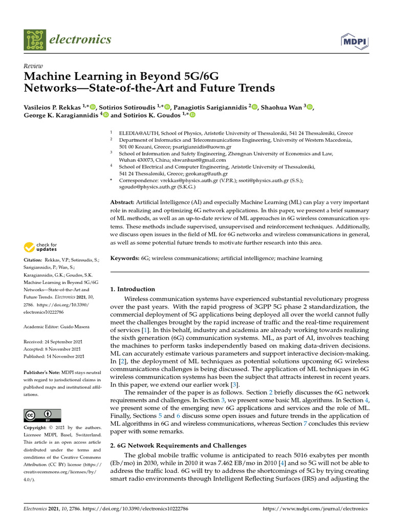 Machine Learning in Beyond 5G6G Networks-State-of | PDF | Internet Of Things | Information And ...