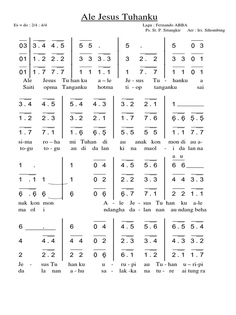 Partitura de "Ale Jesus Tuhanku" | PDF