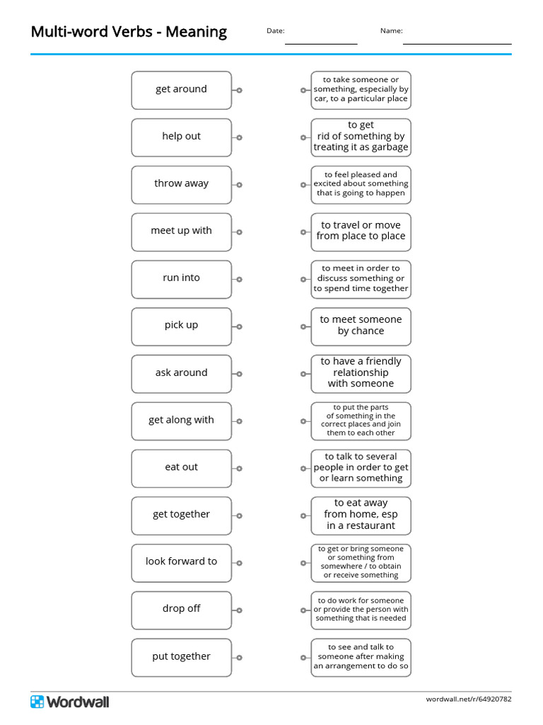 Multi Word Verbs Meaning Match Up | PDF | Linguistics