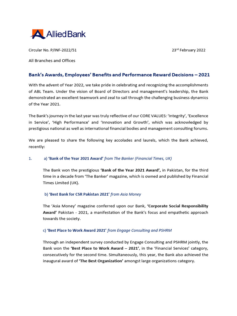 ABL - Bank's Awards, Employees' Benefits and Performance Reward ...