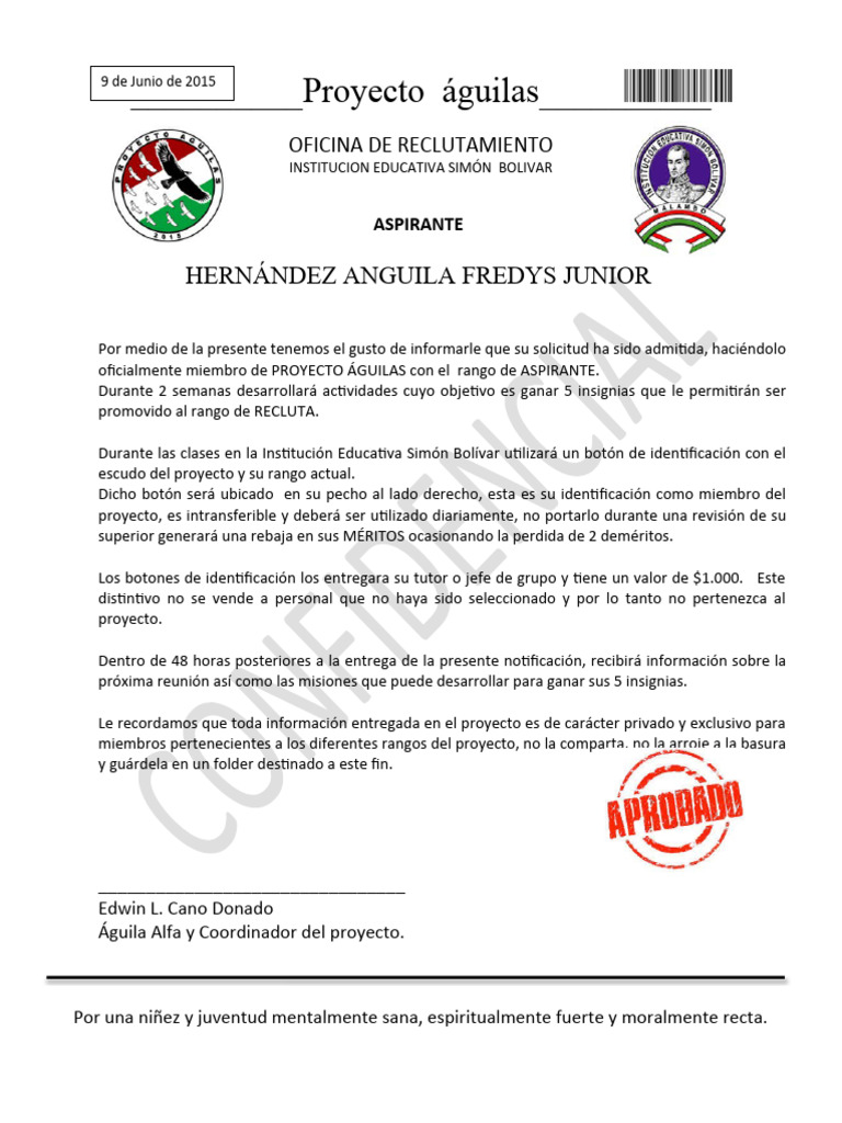 CARTAS de ACEPTACIÓN en Incorporación Al Proyecto | PDF | Institución CARTAS de ACEPTACIÓN en Incorporación Al Proyecto | PDF | Institución