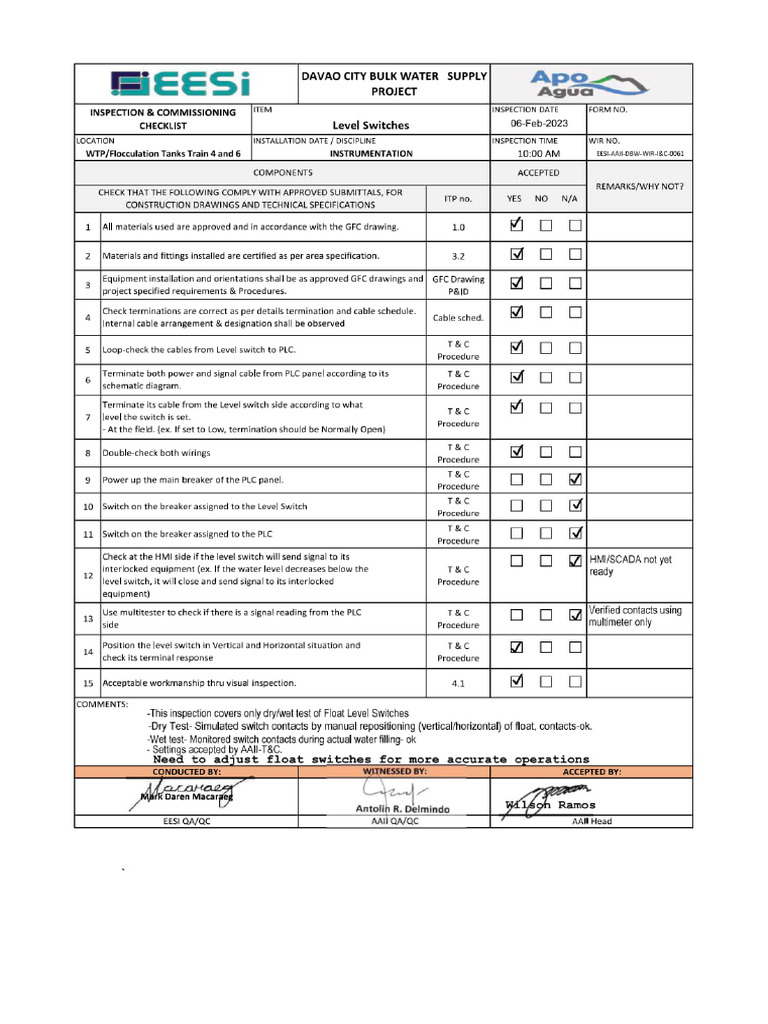 CHECKLIST & ITP - Analog Instruments | PDF