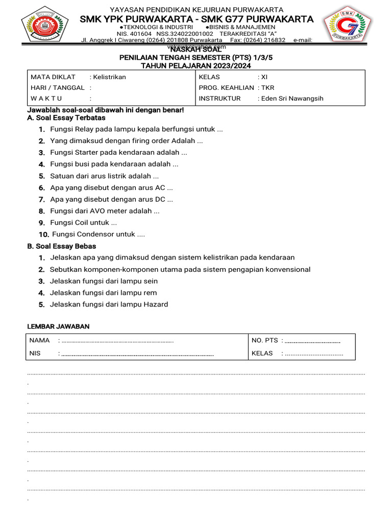 SOAL PTS Kelistrikan TKR Xi | PDF