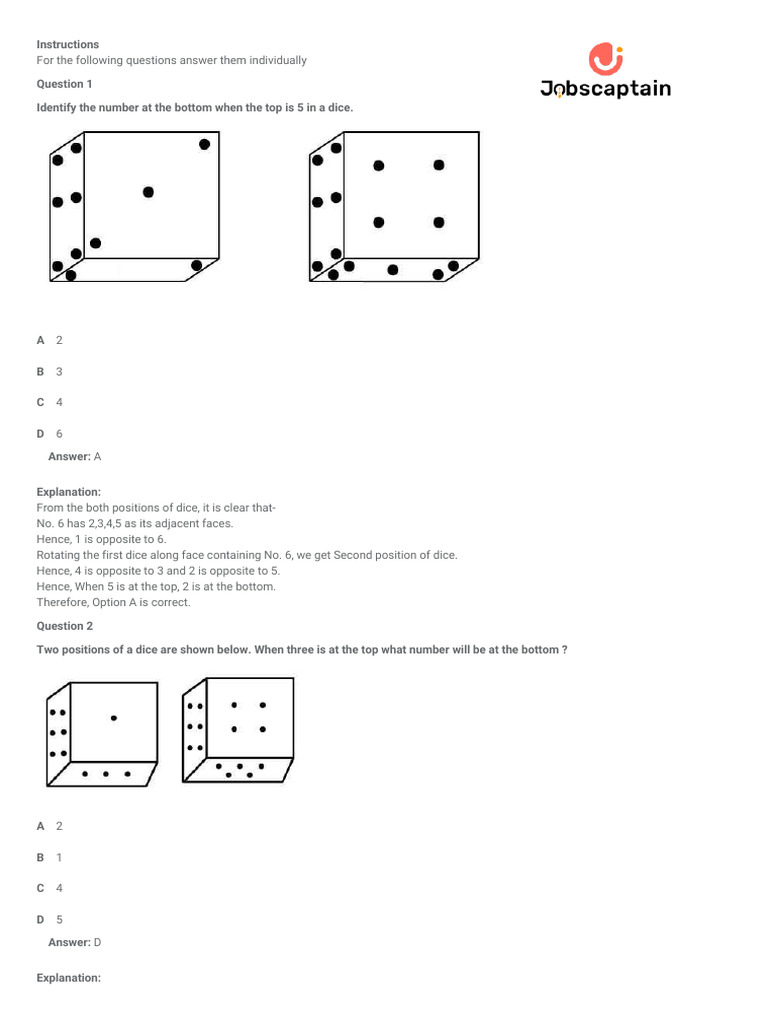 Dice Reasoning Questions for SSC CGL | PDF | Dice