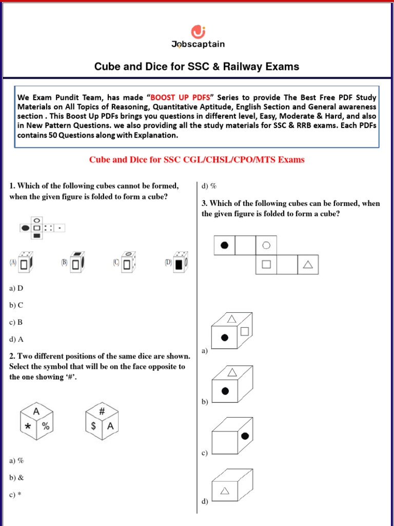 Cube and Dice Questions for SSC Exams | PDF