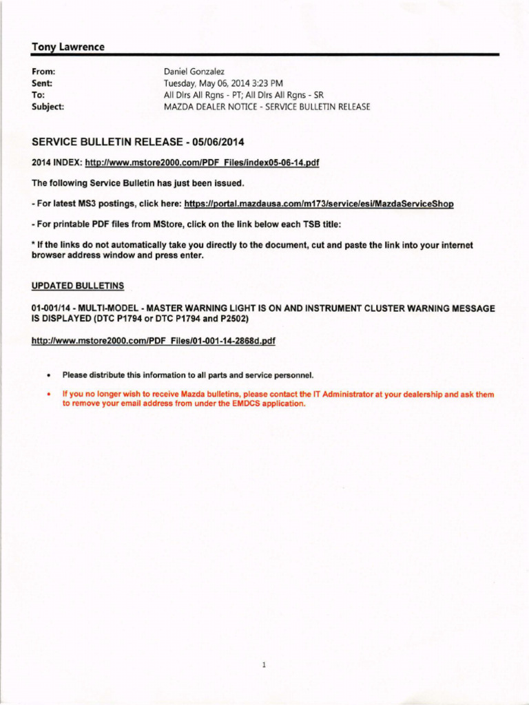 P1794 Service Bulletin | PDF