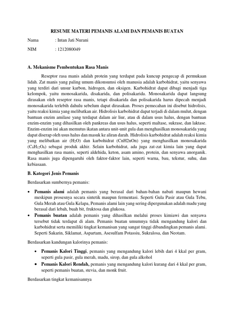 Pemanis Alami vs. Buatan: Perbedaan dan Contoh | PDF