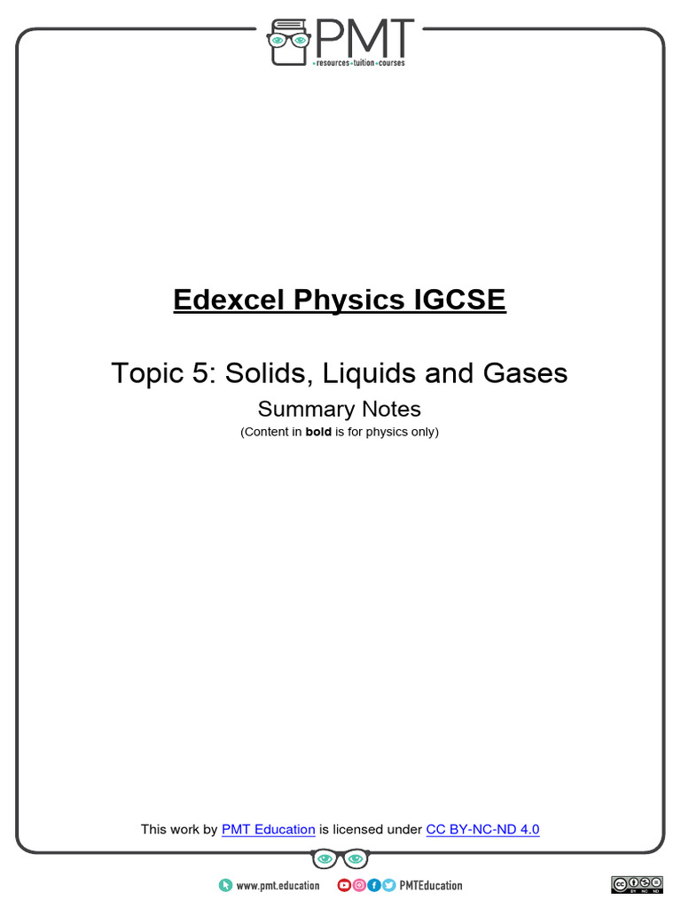 Summary Notes Topic 5 Solids Liquids And Gases Edexcel Physics