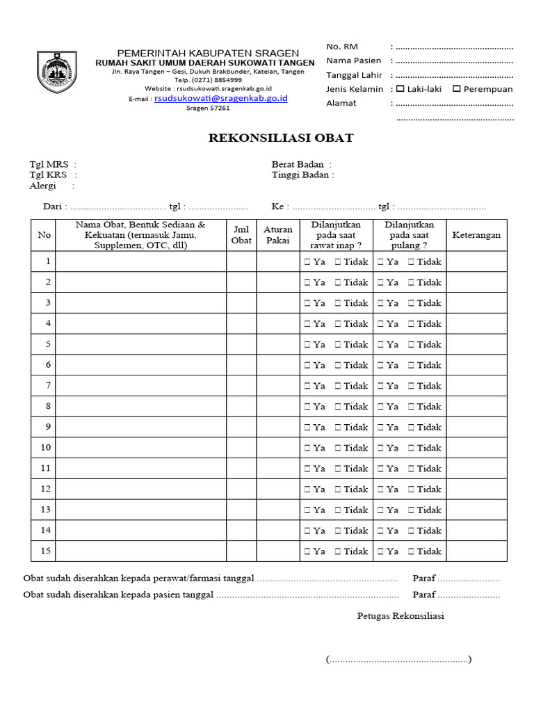 Form Rekonsiliasi Obat | PDF
