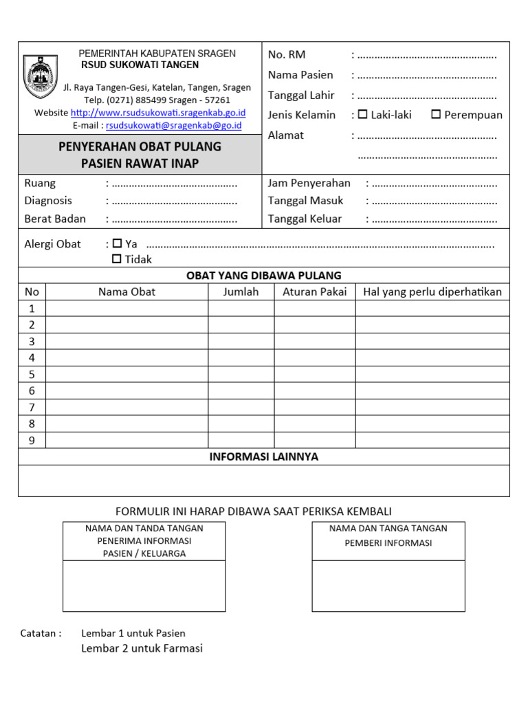 Form Penyerahan Obat Pulang Pasien Rawat Inap | PDF | Kesehatan Holistik