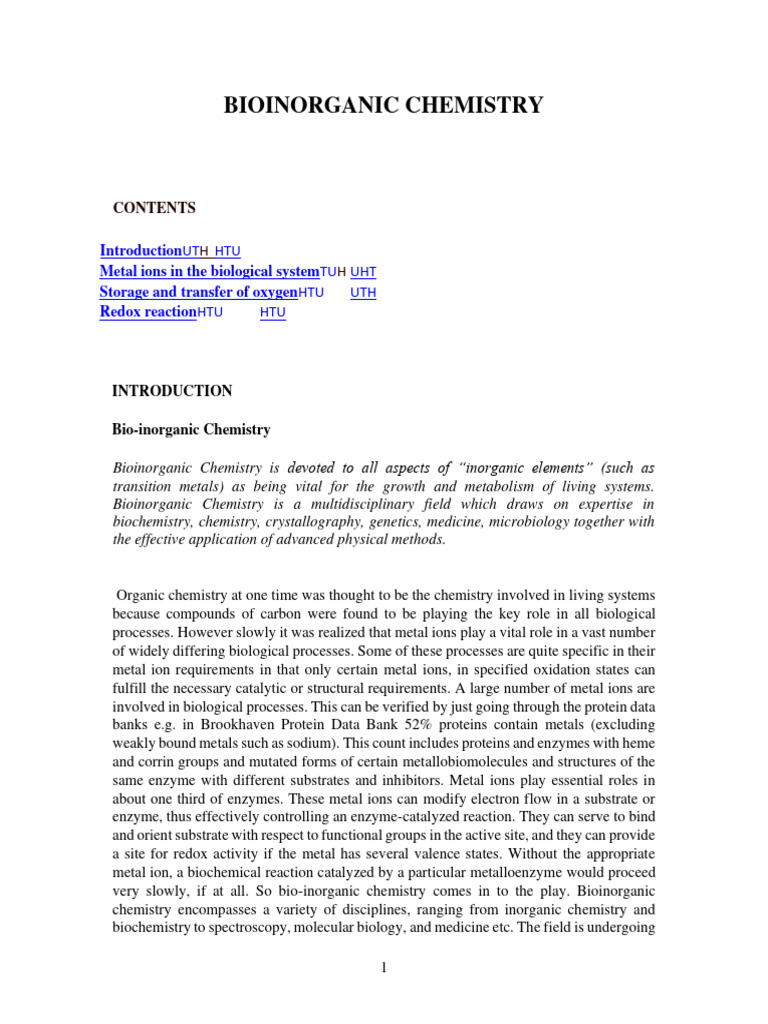 Bioinorganic Chemistry | PDF | Chromium | Bioinorganic Chemistry