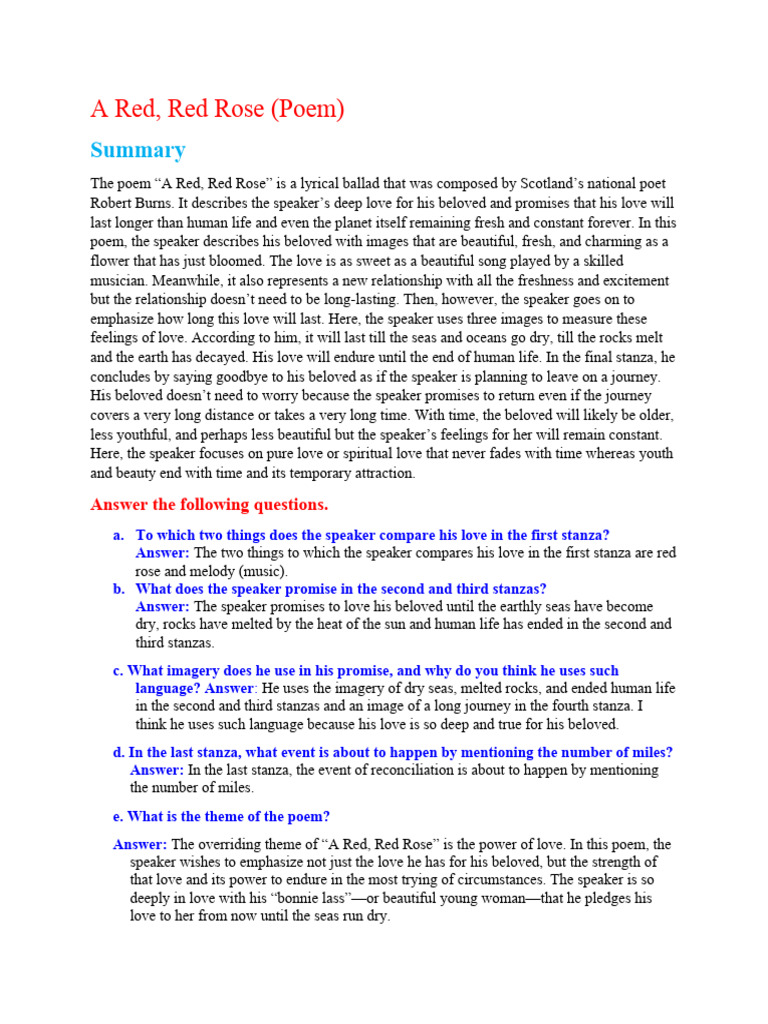 A Red Red Rose Poem | PDF | Poetry | Love