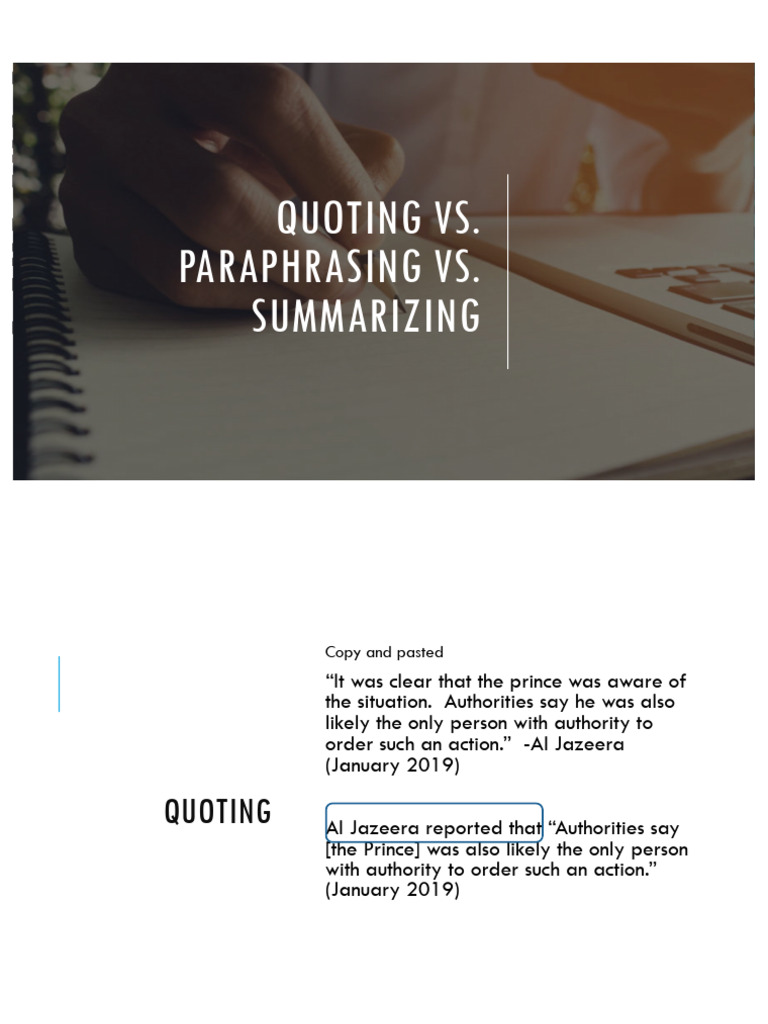 Quoting Paraphrasing and Summarizing 2023-04-03 | PDF | Advertising | Word
