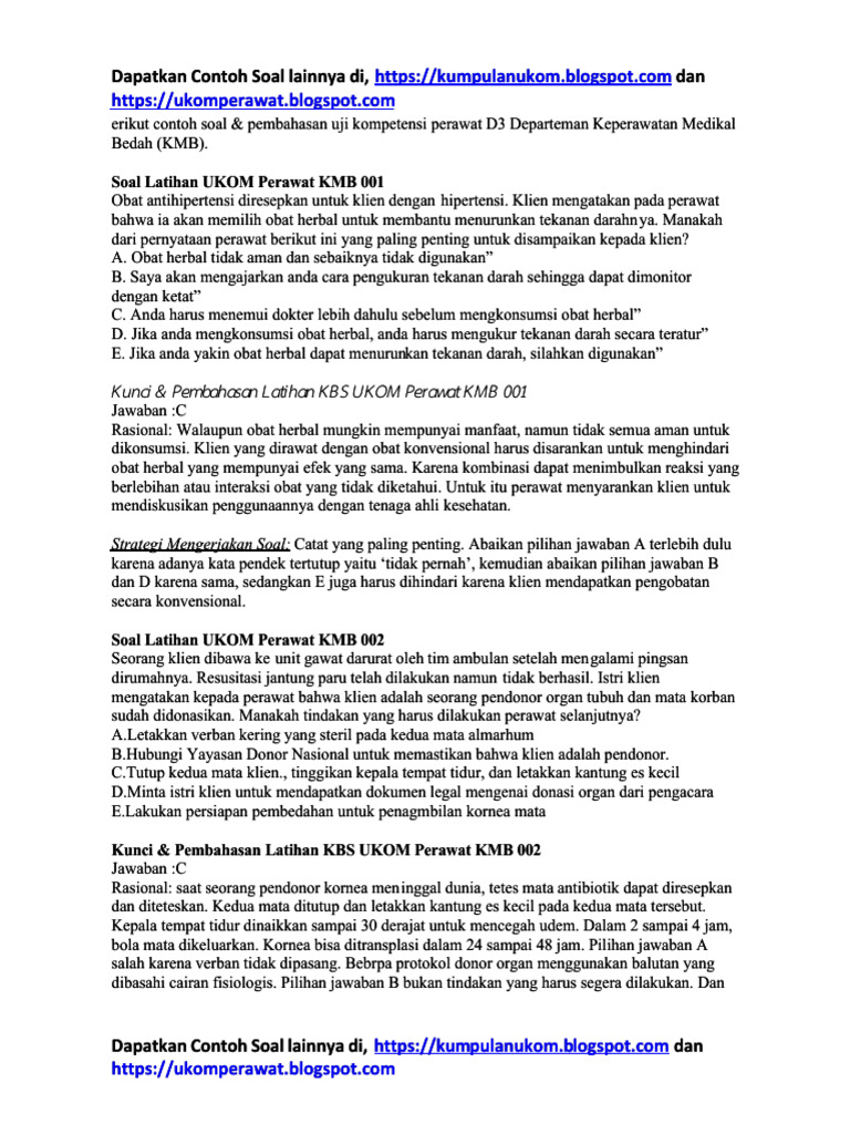 Contoh Soal Ukom KMB Dan Kunci Jawaban | PDF