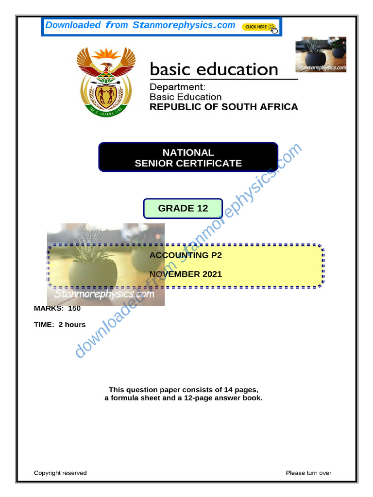 Accounting Grade 12 NSC November 2021 P2 and Memo | PDF