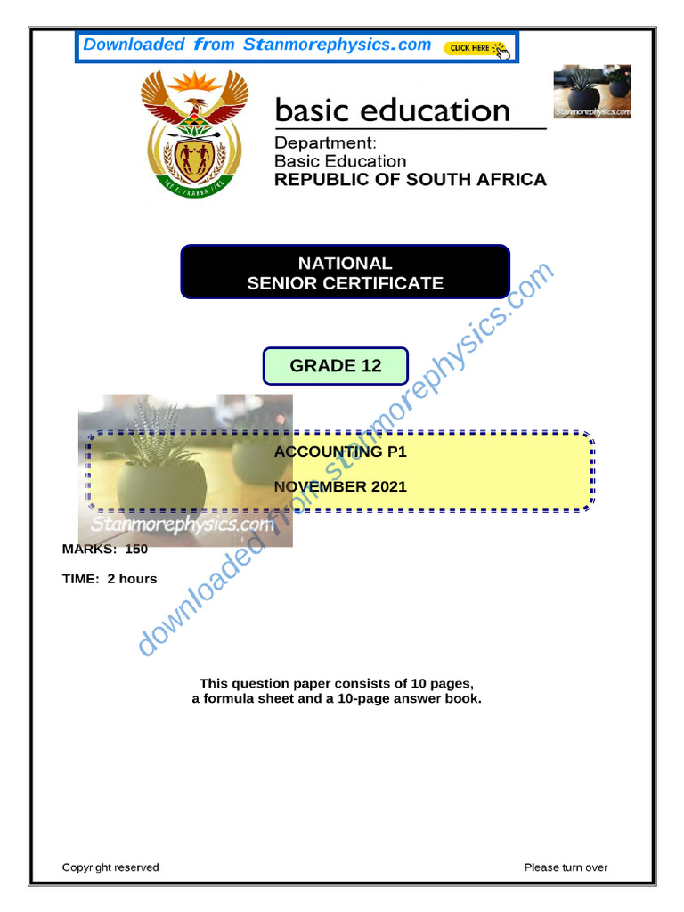 Accounting Grade 12 NSC November 2021 P1 and Memo | PDF