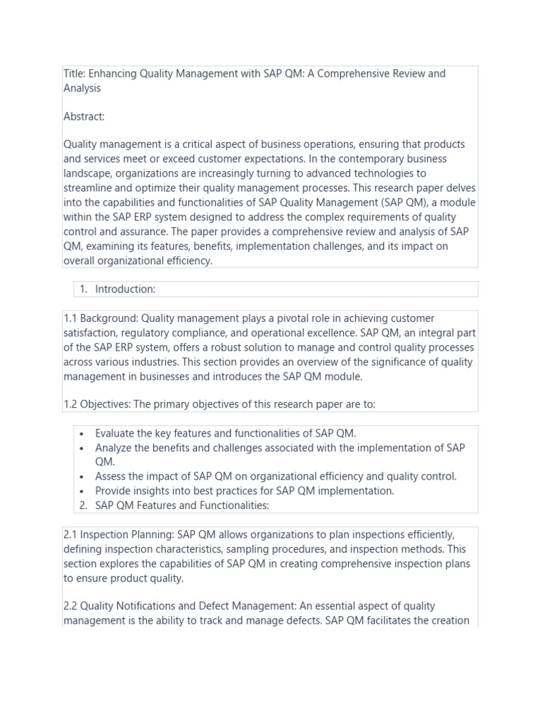 SAP QM: Features, Benefits, and Impact | PDF | Quality Management ...