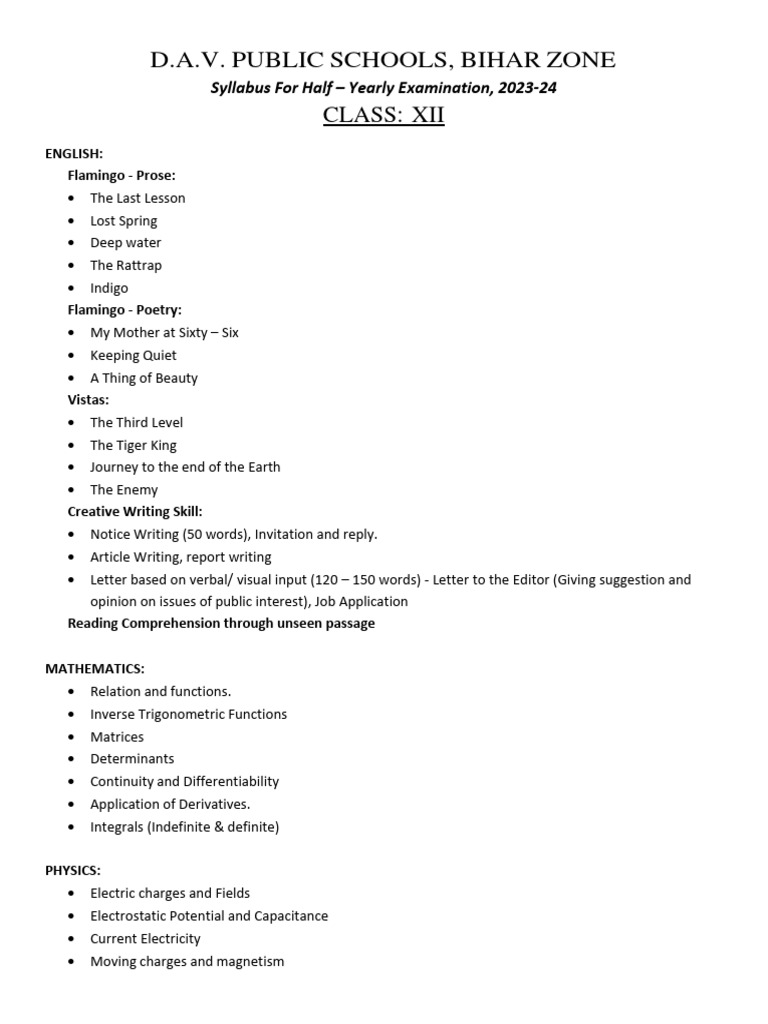 Class XII Syllabus | PDF