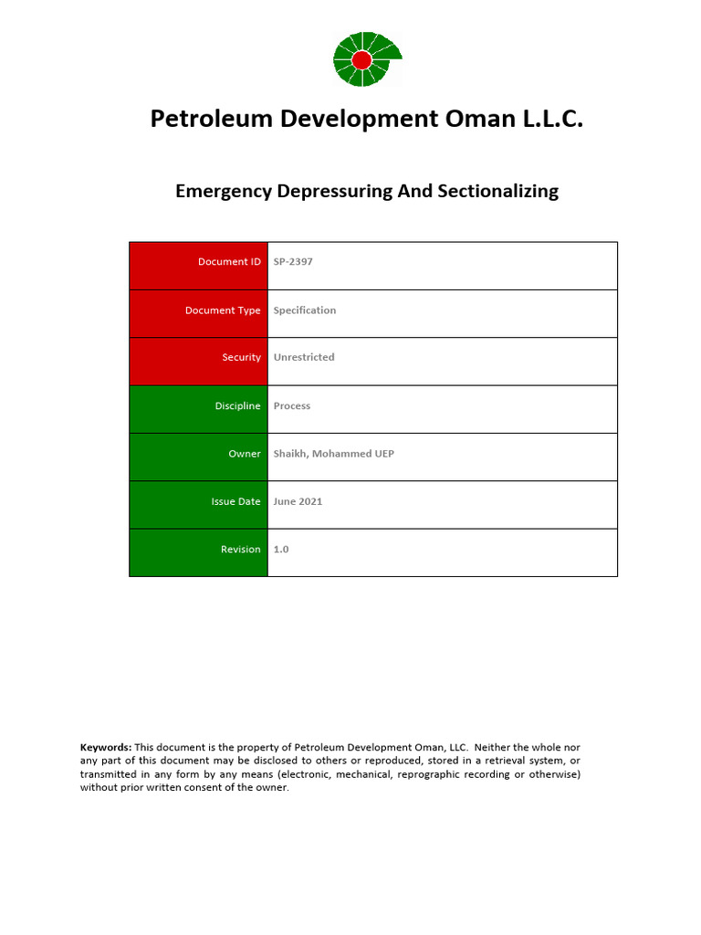 Emergency Depressuring Specification | PDF | Valve | Chemistry