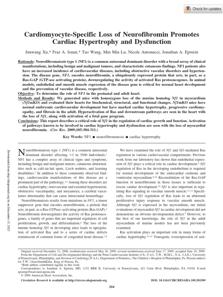 Xu Et Al 2009 Cardiomyocyte Specific Loss of Neurofibromin Promotes ...