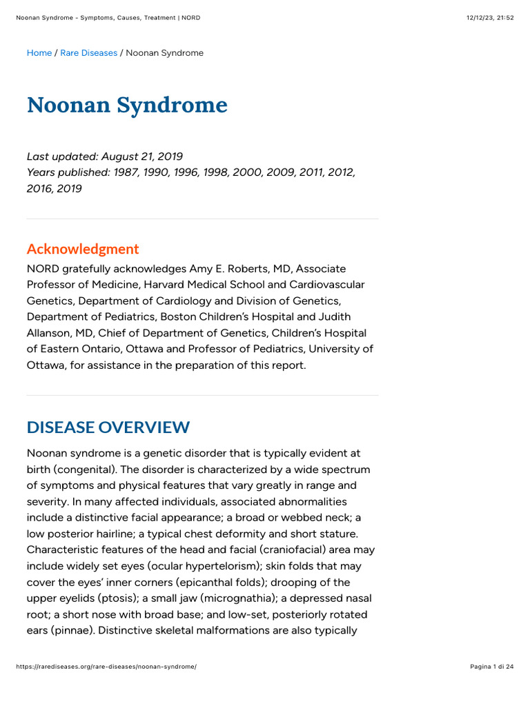 Noonan Syndrome - Symptoms, Causes, Treatment NORD | Download Free PDF | Heart | Congenital ...