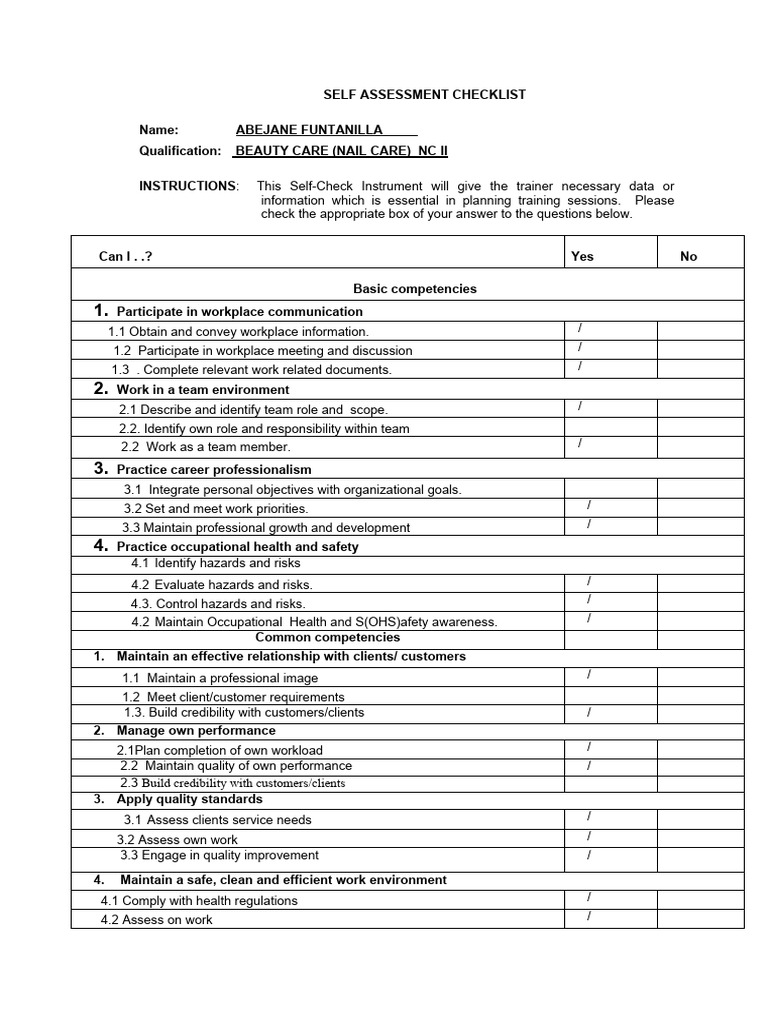 Self Assessment Checklist | PDF | Occupational Safety And Health | Business