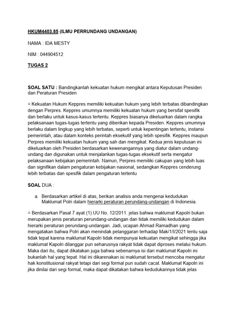 Tugas 2 (Ilmu Perundang Undangan) | PDF | Politik