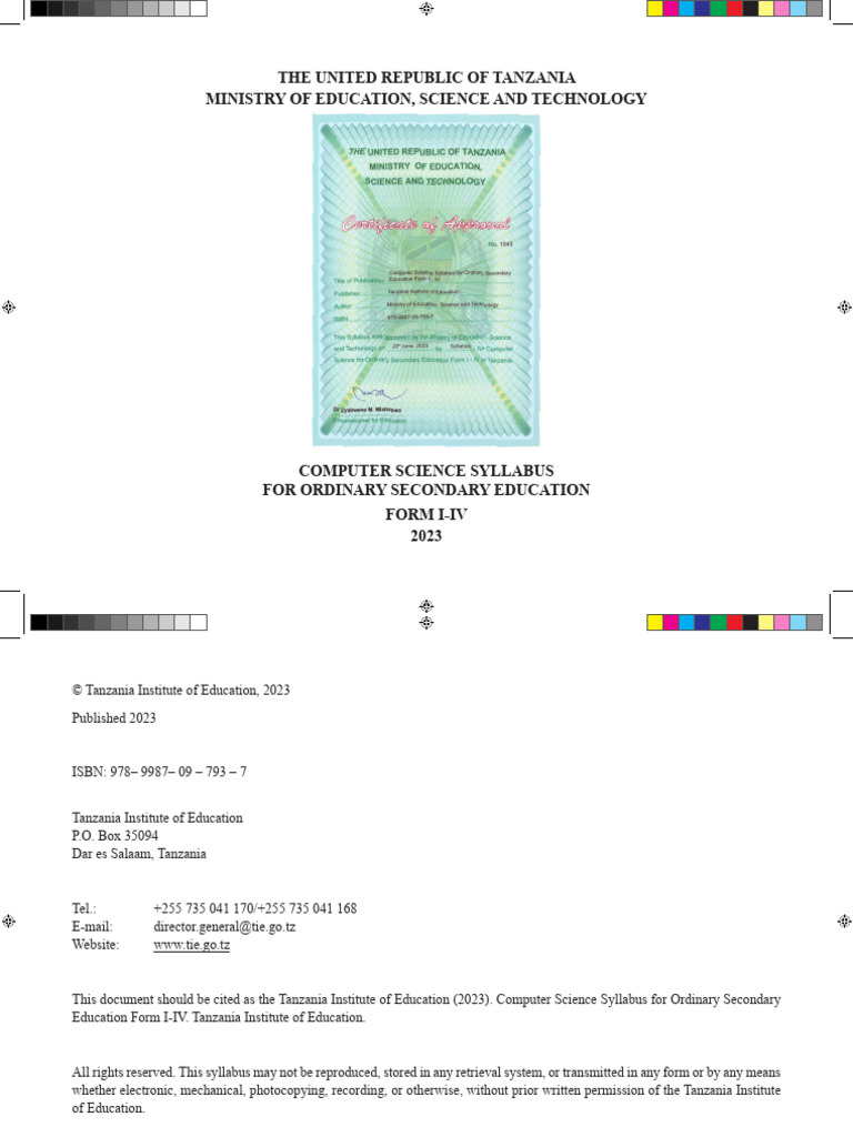 Computer Science Syllabus Form I-IV 2023 | PDF | Educational Assessment ...