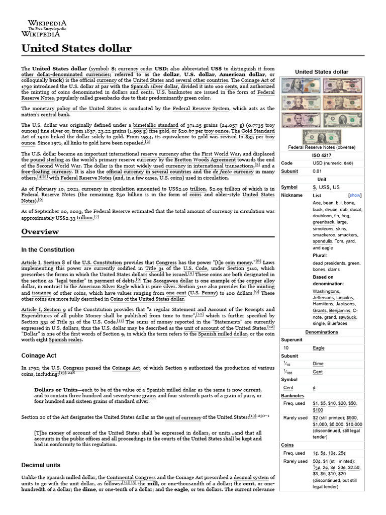 Overview of the U.S. Dollar | PDF | United States Dollar | Precious Metals