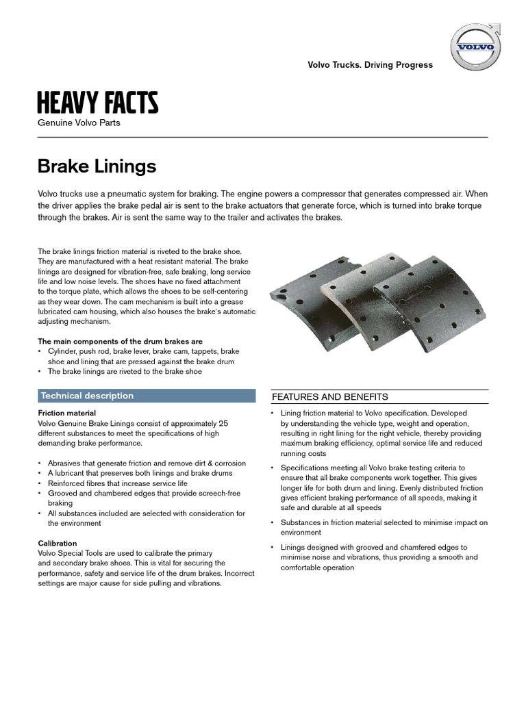 Volvo Genuine Brake Linings Overview | PDF | Brake | Truck