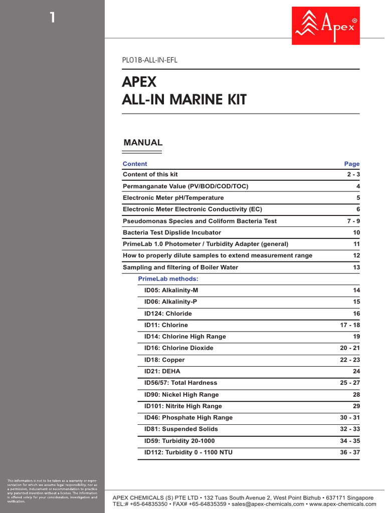 Apex Chemicals Testing Kit Manual | PDF